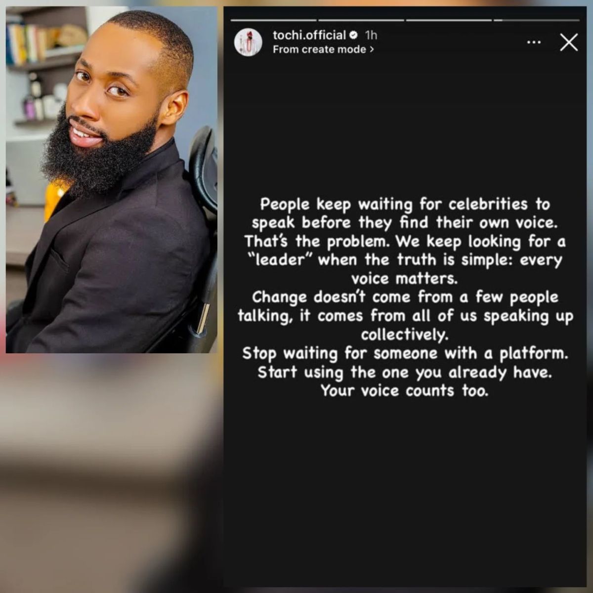 BBNaija’s Tochi urges Nigerians to stop relying on celebrities before ...