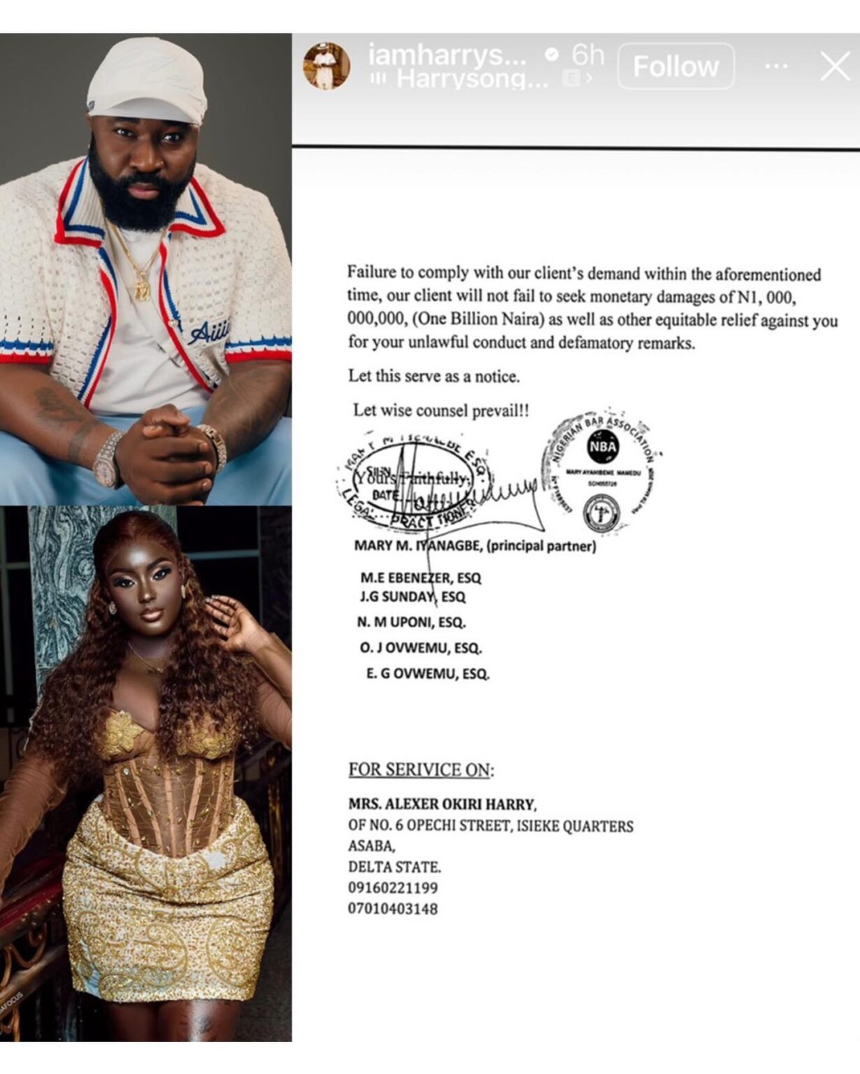 Harrysong sues ex-wife: Singer demands ₦1B damages and blasts Daddy ...